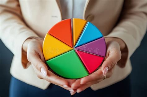 A Person Holding A Colorful Pie Chart Demonstration Model During A Business Presentation In An