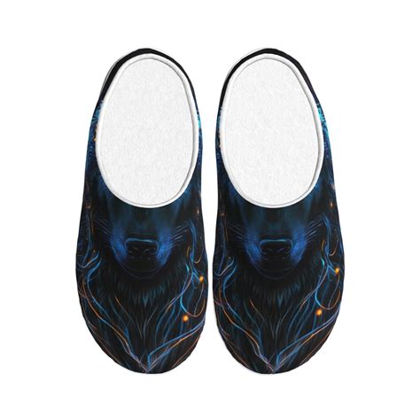 Coaee Cool Blue Light Wolf For Mens Slippers Indoor Slip On Shoes