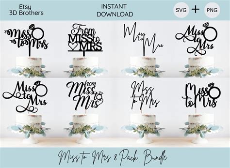 Miss To Mrs Bundle Cake Topper SVG Cake Topper Laser Cut Bundle Cake
