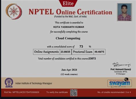 Cloudcomputing Nptel Iitkharagpur Elitecertified Swayam Learningjourney Techskills