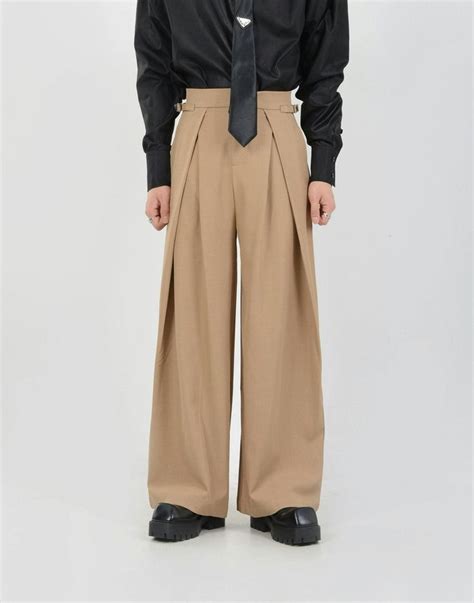 Wide Leg Pleated Palazzo Trousers With Belt Detail Wide Pants Male