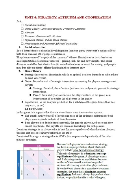 Class 3 Unit 4 Strategy Altruism And Cooperation Pdf Game Theory Psychology
