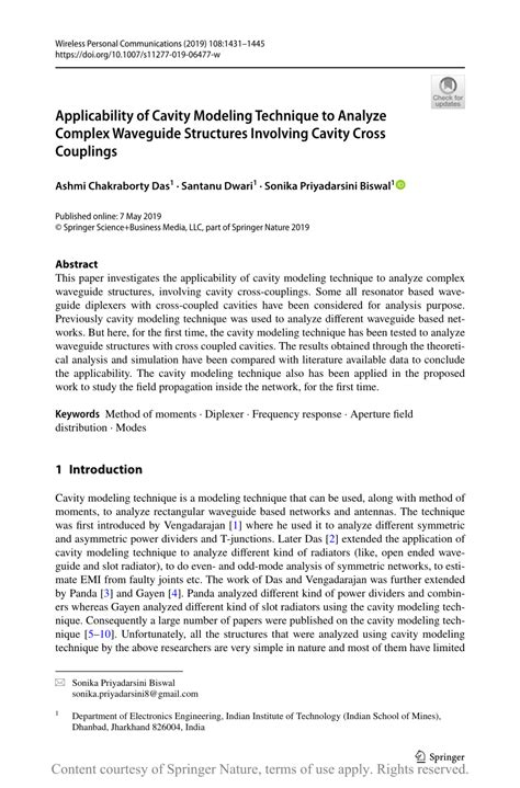 Applicability Of Cavity Modeling Technique To Analyze Complex Waveguide