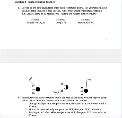 Solved Please Draw The Station Models For B Question 1 Surface