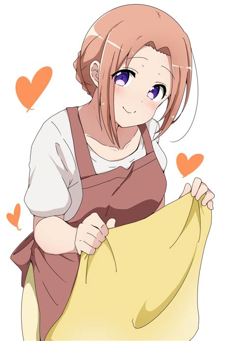 Safebooru 1girl Apron Blush Breasts Brown Apron Brown Hair Closed