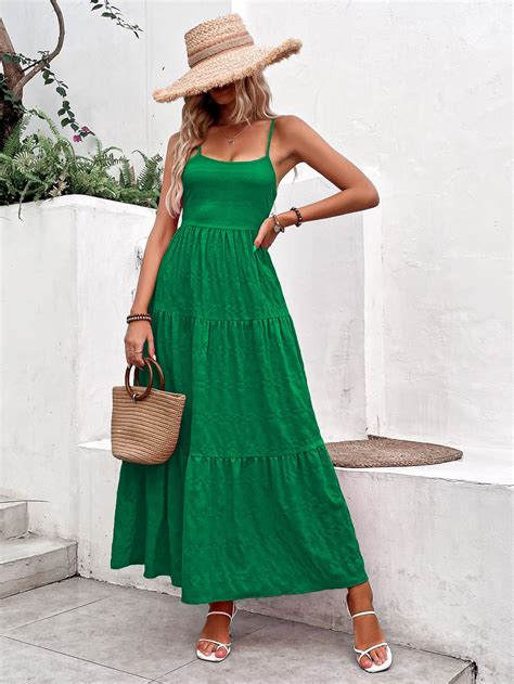 Shein Vcay Solid Ruffle Hem Cami Dress Shein Usa
