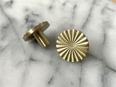 Grooved Circular Solid Brass Cabinet Knobs Kitchen Cabinet Etsy