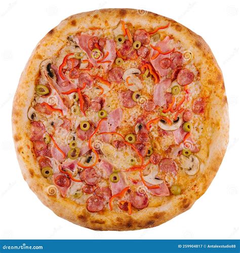 Pizza With Bavarian Sausages Mushrooms On White Stock Image Image Of