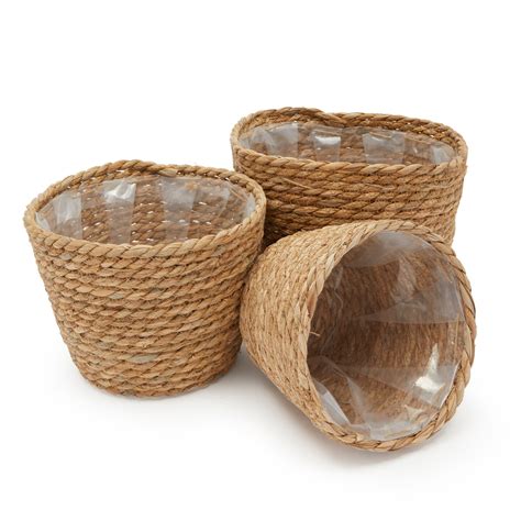 Seagrass Planter Set With Plastic Lining 3 Woven Baskets For Plants 3