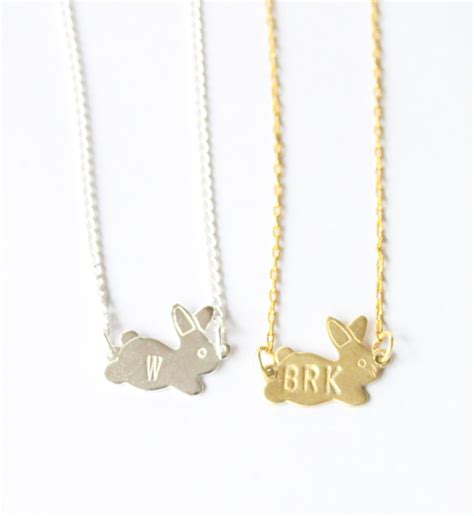 Girls Personalized Bunny Necklace Easter Bunny Necklace Etsy