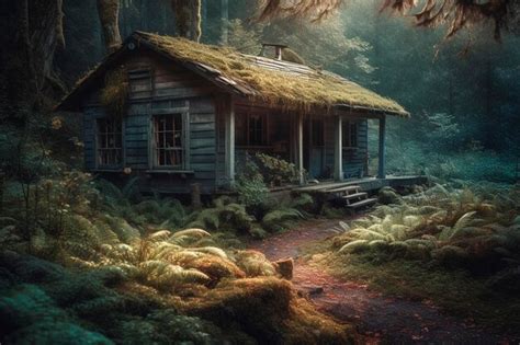 Premium Photo Old Hut In The Forest Generative Ai