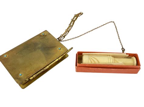 At Auction Vintage Antique Brass Compact And Fancy Celluloid Powder Puff