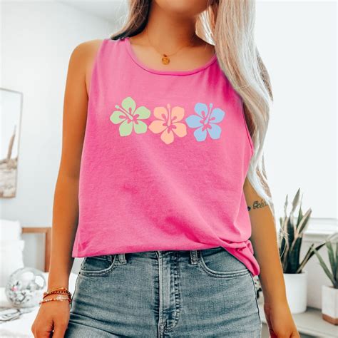 Hibiscus Tank Top Comfort Colors Pastel Floral Shirt Tropical Flower