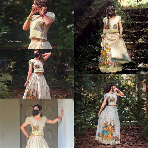 Kerala Big Mural Golden Tissue Pattu Pavada Stitched Or Blouse Etsy
