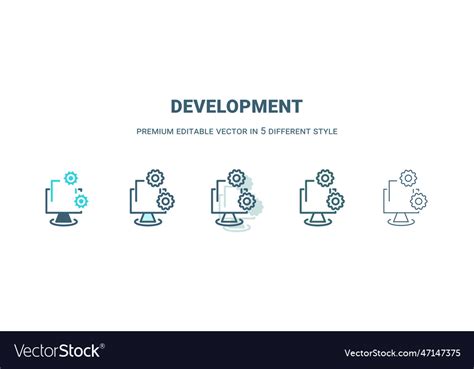Development Icon In 5 Different Style Outline Vector Image