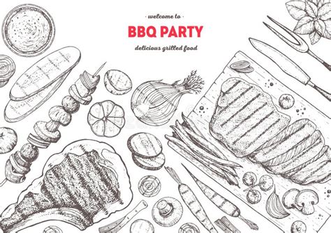 Grilled Meat And Vegetables Top View Frame Vector Illustration