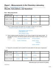 Chme Lab 2 Post Lab Report Pdf Report Measurements In The Chemistry Laboratory Yhovanka