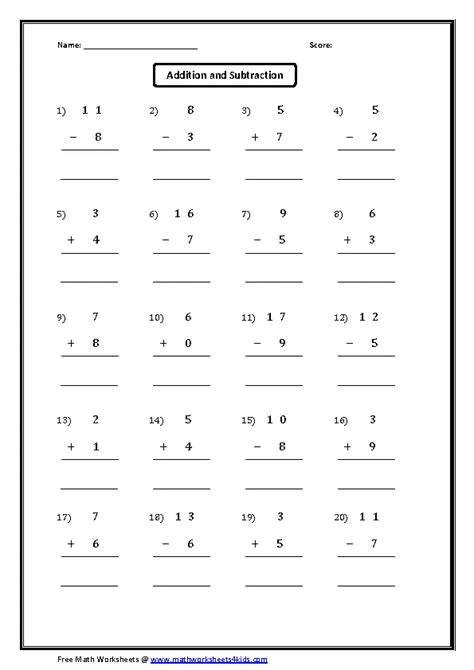 Basic Addition And Subtraction Worksheet Template Pdfsimpli