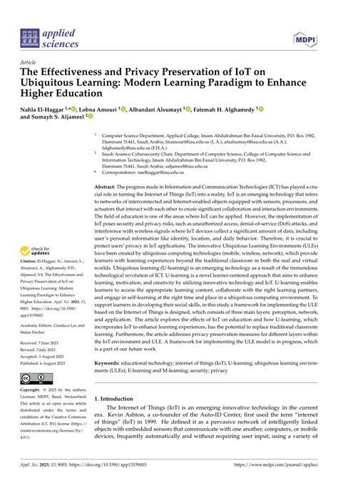 Pdf The Effectiveness And Privacy Preservation Of Iot On Ubiquitous Learning Modern Learning