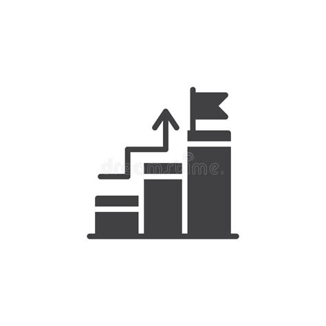 Growing Bar Chart With Flag On Peak Vector Icon Stock Vector