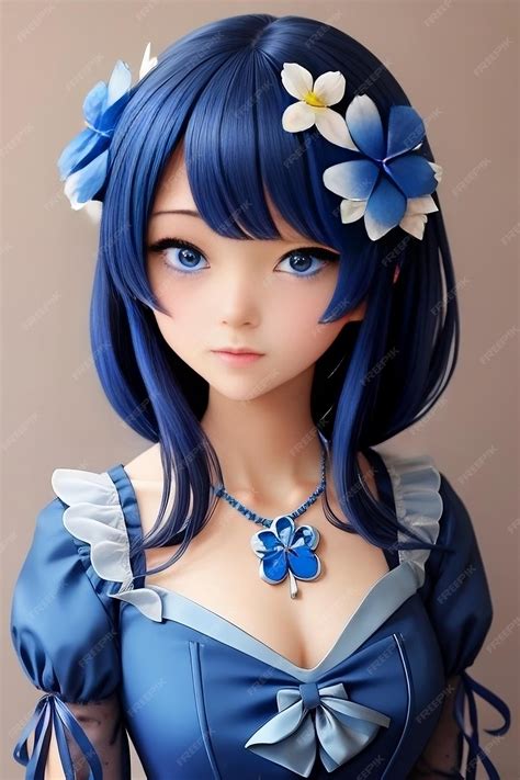 Premium Ai Image Anime Girl In A Blue Dress With A Flower