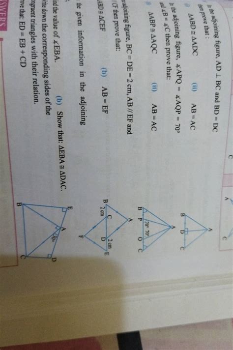 If the adjoining figure, AD⊥BC and BD=DC ton prove that : ABD≅ ADC (ii)