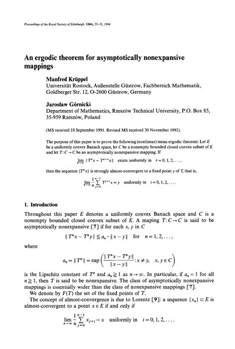 Pdf An Ergodic Theorem For Asymptotically Nonexpansive Mappings