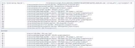 error in system log caused by widget technical problems invision