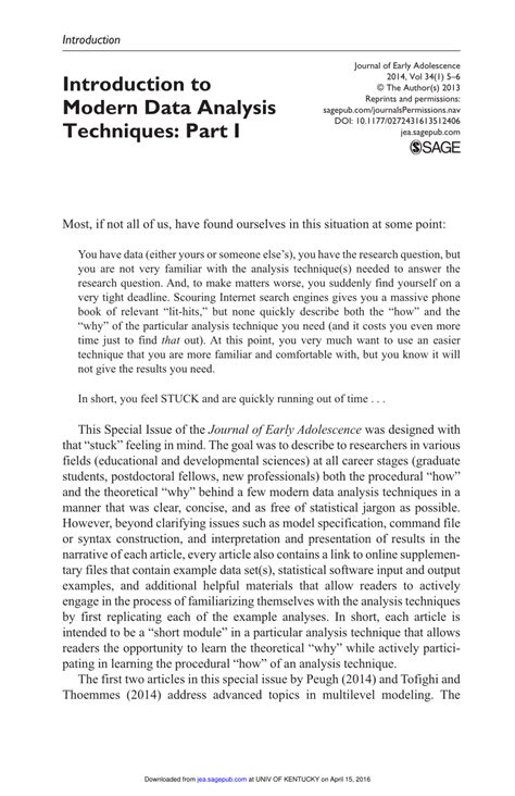 Pdf Introduction To Modern Data Analysis Techniques Part I