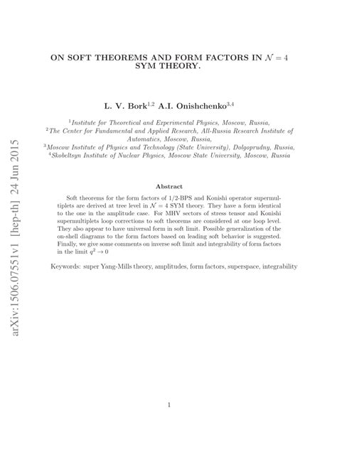 Pdf On Soft Theorems And Form Factors In N4 Sym Theory