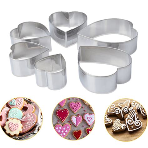 6pcs Heart Shaped Cake Biscuit Cookie Cutter Mold Diy Baking Pastry