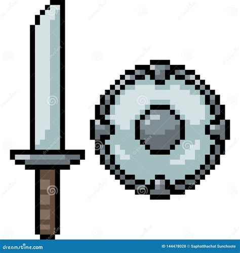 Vector Pixel Art Sword Shield Stock Vector Illustration Of White