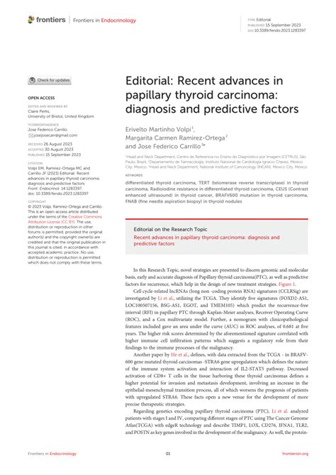 Pdf Editorial Recent Advances In Papillary Thyroid Carcinoma Diagnosis And Predictive Factors