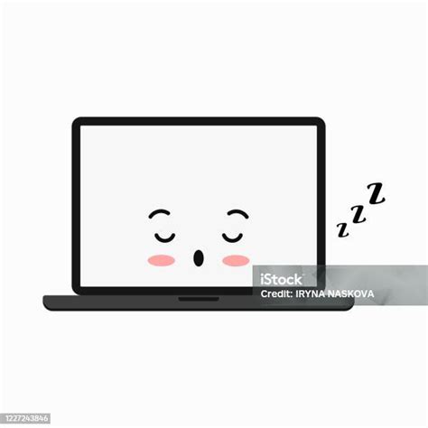 흰색 배경에 고립 된 노트북 귀여운 이모티콘 벡터 아이콘을 자고 잠자기에 대한 스톡 벡터 아트 및 기타 이미지 잠자기