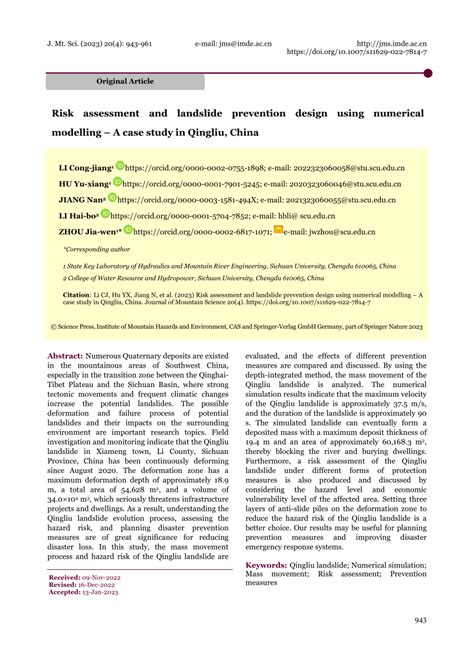 pdf risk assessment and landslide prevention design using numerical