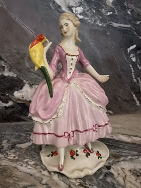 Porzellan Figur Dame Papagei Rokoko Barock Skulptur Statue Kunst