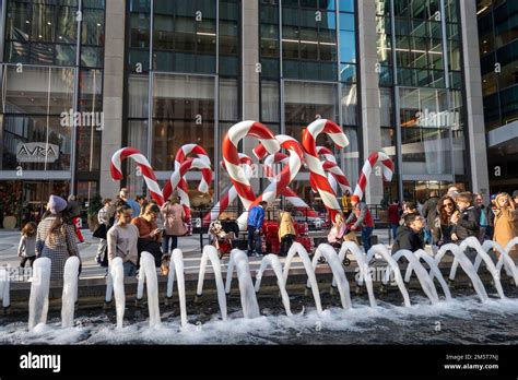 Giant Candy Canes Deck The Plaza In Front Of Avra Estiatorio Restaurant