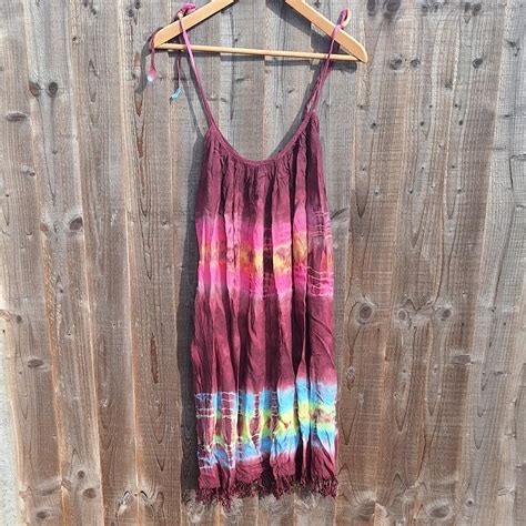 Tie Dye Beach Dress Tie Straps Loose Fit Xl Multi Depop