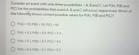 Solved Consider An Event With Only Three Possibilities A B And C