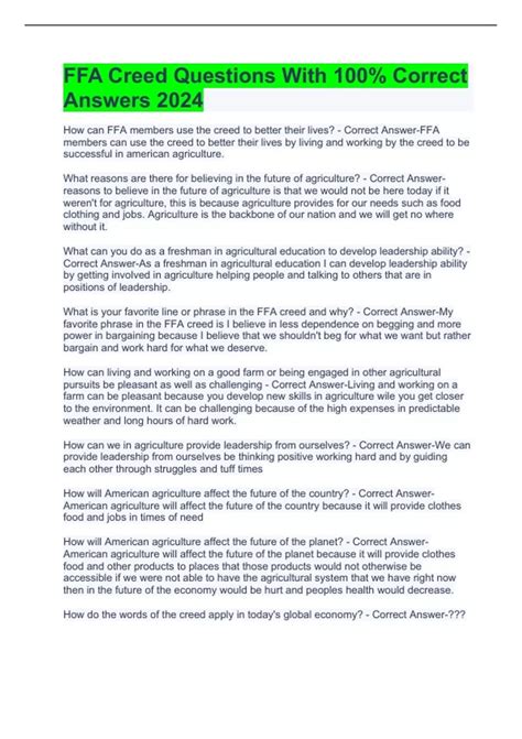 Ffa Creed Questions With 100 Correct Answers 2024 Ffa Creed Stuvia Us