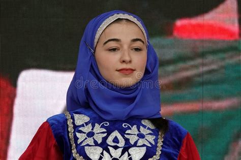 A Girl In Dagestan National Costume At The Festival Peoples Of Moscow