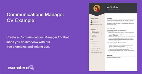 Communications Manager Cv Example For 2023 Skills And Templates