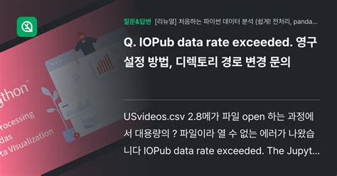 iopub data rate exceeded 영구 설정 방법 인프런 커뮤니티 질문and답변