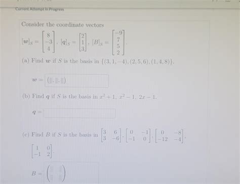 Solved Consider the coordinate vectors | Chegg.com