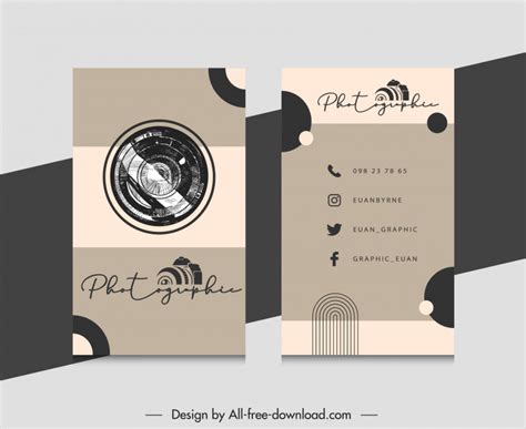 Photography Business Card Template Flat Classical Camera Lens Vectors