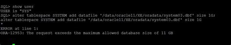 Oracle G ORA The Request Exceed The Maximum Allowed Database Size Of GB Stack