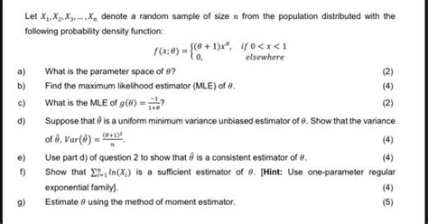 Solved Let X1x2x3xn Denote A Random Sample Of Size N