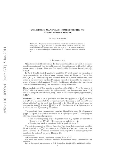 Pdf Quasitoric Manifolds Homeomorphic To Homogeneous Spaces