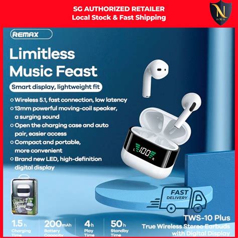 Remax Tws 10 Plus Dynamic Hifi Metal Bluetooth 5 0 Stereo Led Case Fidelity Music Wireless