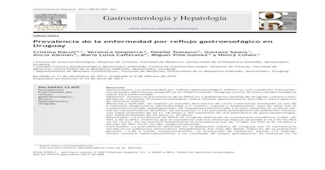 Prevalencia De La Enfermedad Por Reflujo Gastroesofágico En Uruguay
